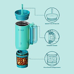 NAYAD Kids 22 oz Tumbler with Handle and Straw & 10oz Snack Container - Foldable Handle, Stainless Steel Bottle Dual Lids(Leakproof Flip +Silicone Straw Lid) for School, Sports,Travel & Camp, Bows