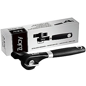 Zulay Smooth Edge Can Opener With Stainless Steel Blades - Ergonomic Grip Soft Edge Manual Can Opener - Smooth To Operate Hand Can Opener With Large Turn Knob - No Sharp Edges or Cuts