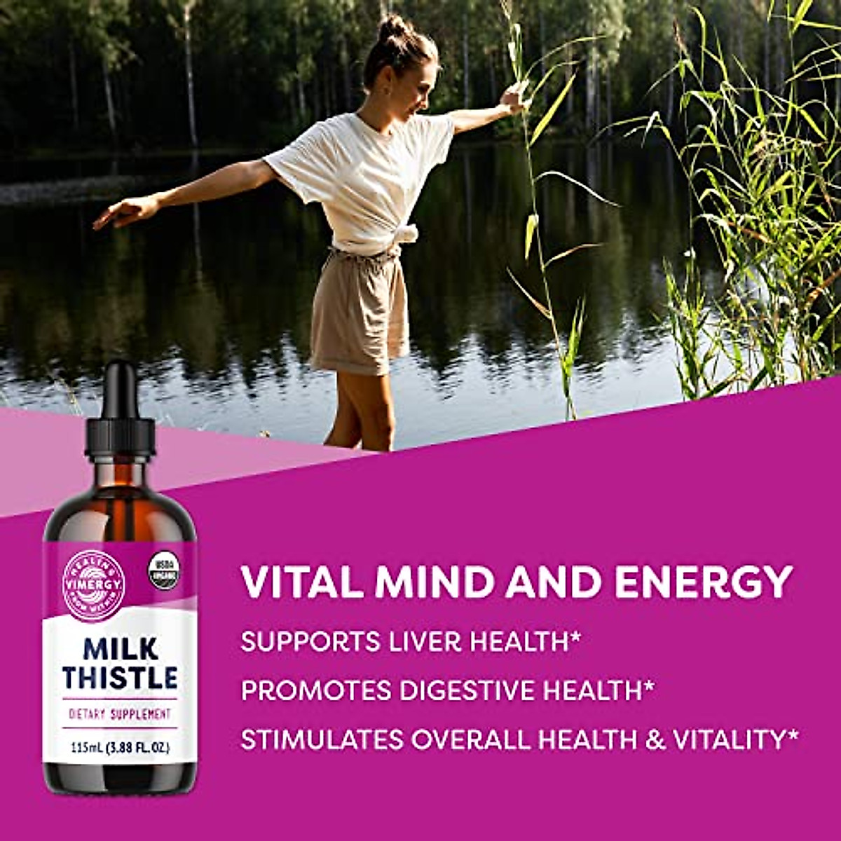 Vimergy USDA Organic Milk Thistle Extract, 57 Servings – Healthy Liver Support Supplement Drops – Liquid Milk Thistle Tincture – No Alcohol Added - Non-GMO, Vegan & Paleo (115 ml)