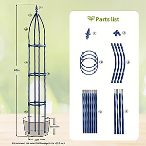 Garden Obelisk Trellis for Climbing Plants Outdoor Indoor Pot Rustproof 67" Tall Reinforced Plant Trellis - Metal with Plastic Plant Support Rose Trellis for Climbing Vine Vegetable, Blue, 1 PC