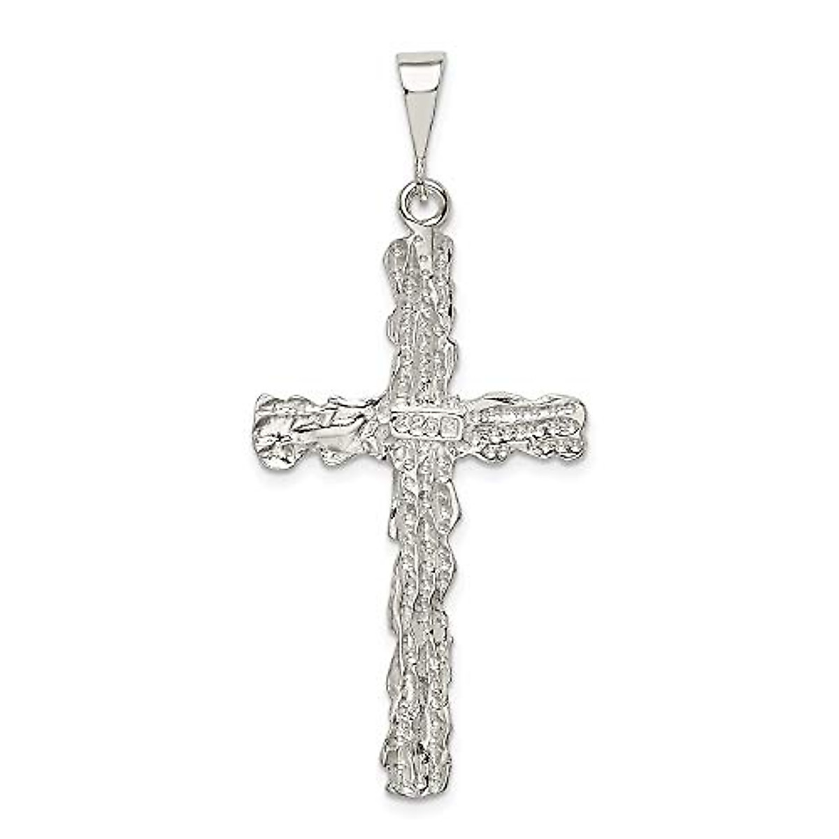 Solid 925 Sterling Silver Diamond -Cut Cross Pendant Nugget Charm - 54mm x 23mm