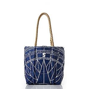 Sea Bags Recycled Sail Cloth Navy True North Handbag Shoulder Bag, Small Tote Bag Rope Handles, Clasp Closure Rope Handles