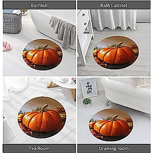 Super Soft Round Area Rug, Thanksgiving Day Pumpkin Printed Flannel Bath Rug Non-Slip Circle Rug Washable Throw Rugs Decor Floor Mat Carpet for Living Room Sofa Bedroom 24 in