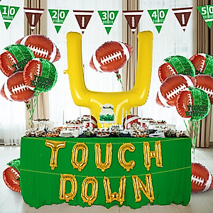 Football Party Supplies Kit - Touchdown Letter Balloons, Goal Post & Football Shaped Foil Balloons, Round 'Touchdown!' Foil Balloons, and Banner for Birthday, Game day, Tailgate Party Decorations
