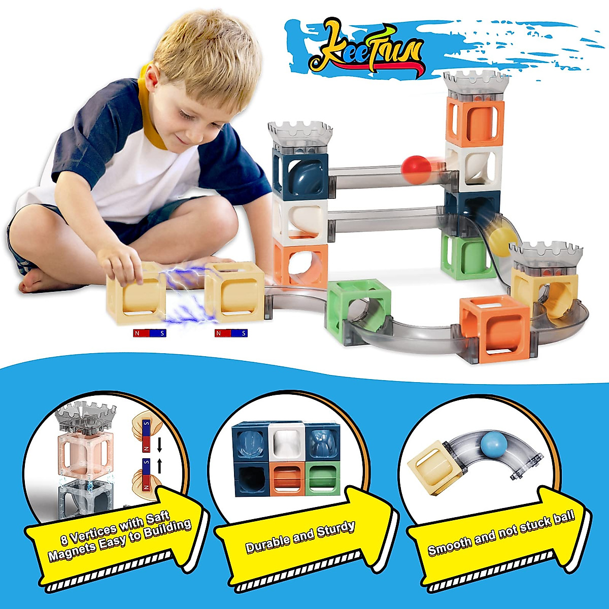 Marble Run for Kids Ages 4-8, Magnetic Building Toy Stacking Block Sets, 41 Pieces STEM Activities for Kids Ages 5-7, Marble Maze Montessori Toys Birthday Gifts for Kids Age 3-8 Boys and Girls