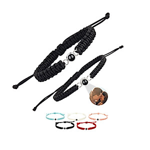 ChiCoko Personalized Bracelet, Projection Bracelet with Picture Inside, Customized Stone Bracelet for Mothers Day Birthday Anniversary Memorial Gifts (X4-2Pack-Black)