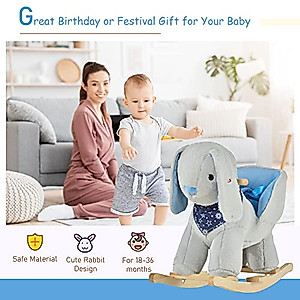 Qaba Kids Ride-On Rocking Horse Toy Bunny Rocker with Fun Play Music & Soft Plush Fabric for Children 18-36 Months