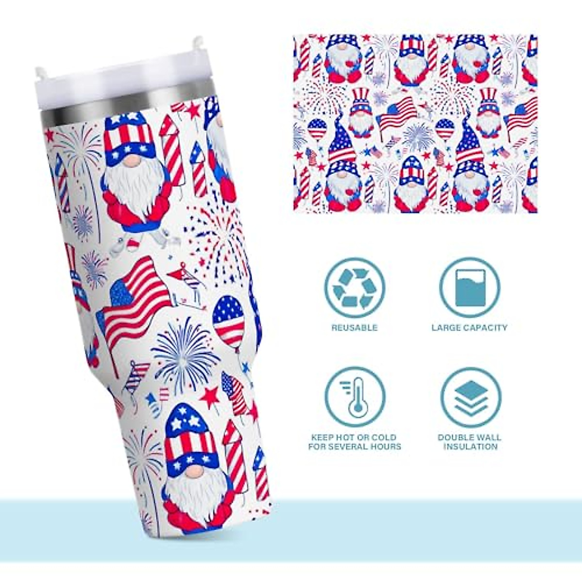 ODAWA Large Cartoon Gnomes Flag Insulated Tumbler Cup with Straw and Handle, 2 in 1 Lid Insulated Double Insulated Tumbler