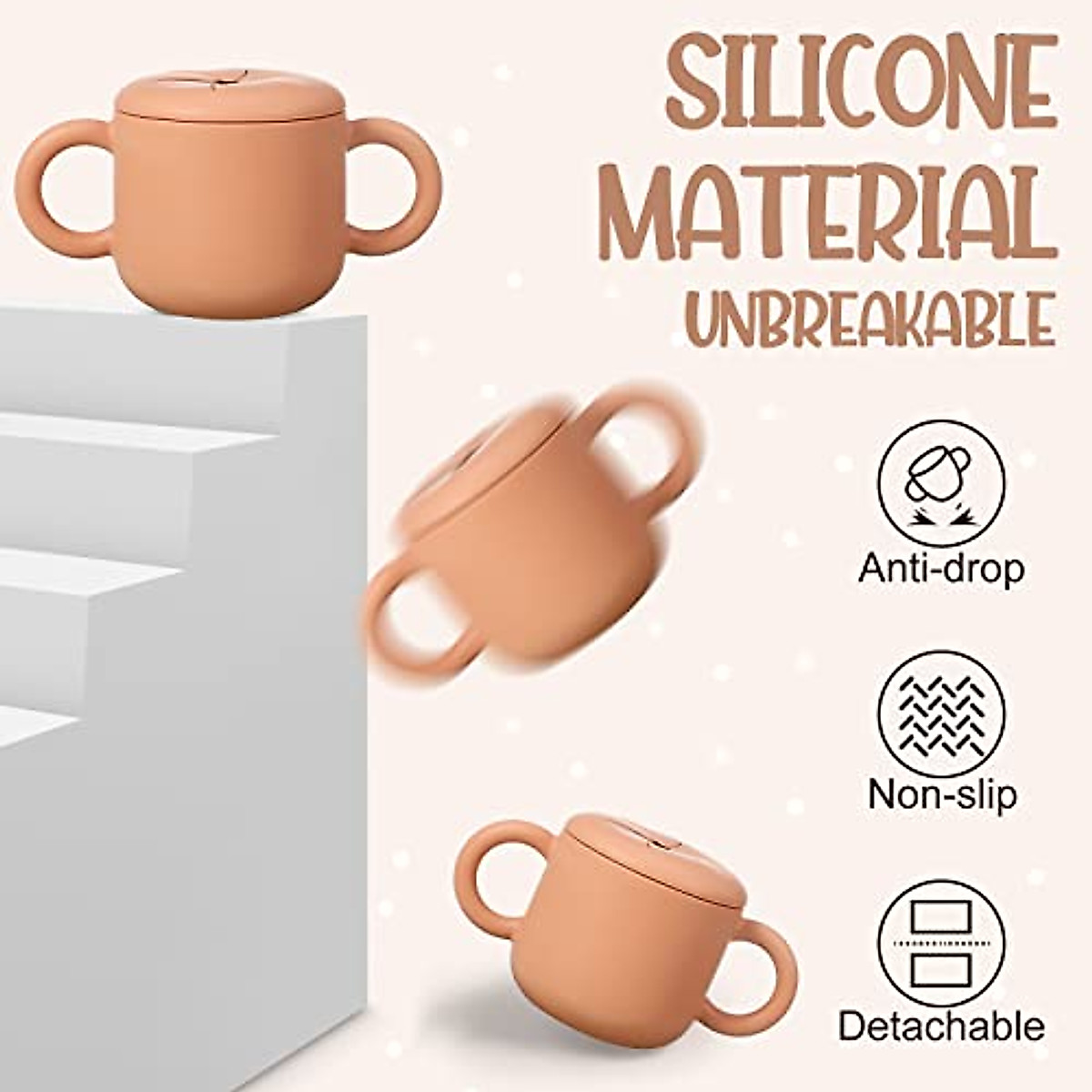 Didaey 2 Pcs Silicone Snack Cup and 2 Pcs Silicone Sippy Cups for Baby Kids Toddlers Spill Proof Food Container Toddler Training Cup with Handles Spout Lid Non Spillable Cereal Keeper