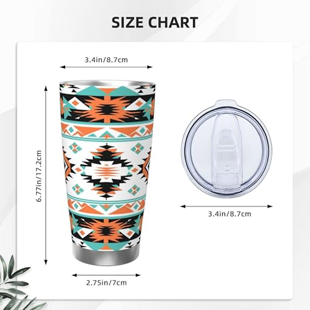 AYCZN Boho Aztec 20 OZ Tumbler Stainless Steel Travel Coffee Mug, Ethnic Geometric Insulated Water Bottle with Lid Leakproof Thermal Cup