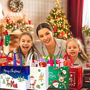 12 Pack Reusable Christmas Tote Bags - Non-Woven Shopping Bags with Handles for Gifts, Treats, Wrapping - 12.6'' x 9.8'' x 4.5''