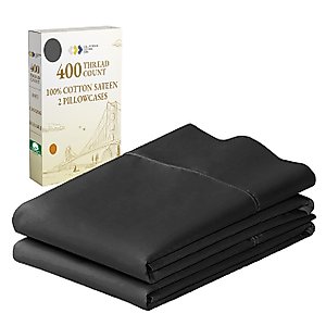 California Design Den King Size Pillowcase Set - 400 Thread Count, 100% Cotton Sateen, Luxury Set of 2 Pillow Covers, Breathable, Cooling, Soft for Comfortable Quality Sleep - Black