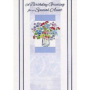 Designer Greetings Thin Blue Foil Lined Vase with Flowers Birthday Card for Aunt