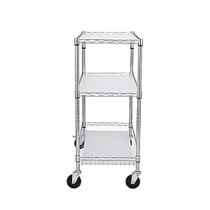 VEVOR Kitchen Utility Cart, 3 Tiers, Wire Rolling Cart with 661 LBS Capacity, Steel Service Cart on Wheels, Metal Storage Trolley with 80 mm Deep Basket Curved Handle PP Liner 6 Hooks, NSF Listed