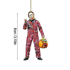 Halloween Dolls Pendant Horror Toys Zombies Skeleton Dwarf Decoration Car Rear View Mirror Pendant Hanging Festival Gifts, Red