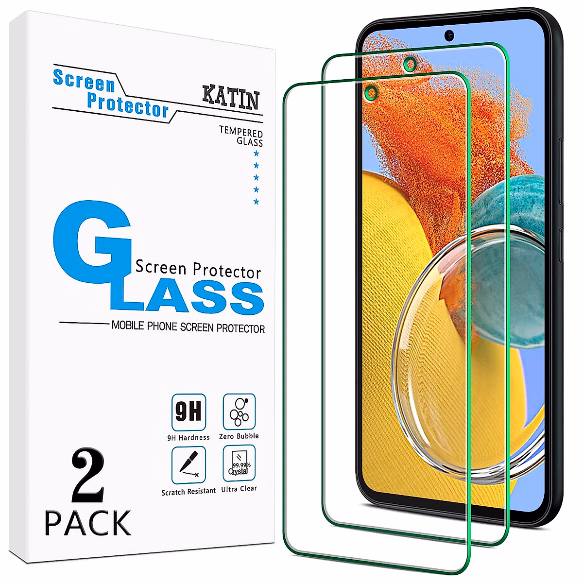 KATIN [2-Pack] Screen Protector Designed for Samsung Galaxy A54 5G Tempered Glass, Anti Scratch, Bubble Free, HD Clear, Case Friendly