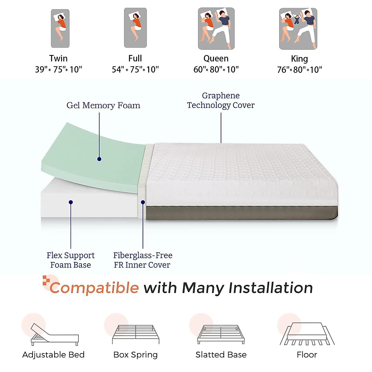 Twin Size Mattress, 8 inch Gel Memory Foam Mattress, Cooling Gel Mattress Bed in a Box, Medium Firm Feel with Motion Isolating (Twin)