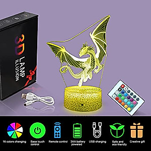 Dragon Lamp Dragon Toys Night Light for Kids Room 16 Colors Changing with Remote,Smart Touch Bedside Lamp Birthday Gifts for Girls Age 3 4 5 6 7 8 9 10 11 Year Old Boys Girl Gifts