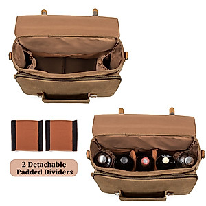 LoDrid Portable Bartender Bag for Bar Kits, Vintage Genuine Leather Waxed Canvas Travel Bar Case with Thick Inner Dividers and Adjustable Shoulder Strap for Cocktail Making, Bag Only,(Patent Design)