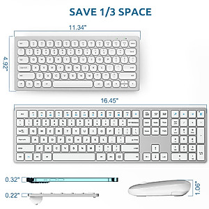 Wireless Keyboard and Mouse, WisFox 2.4GHz Compact Keyboard Mouse Combo, Small Quiet USB Laptop Keyboard Portable Mini Wireless Keyboard for Computer Window PC Notebook (Silver White)