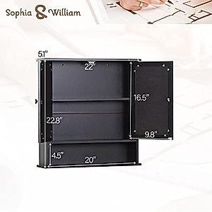 Sophia & William Mirrored Medicine Cabinet, Bathroom Wall Mounted Storage Cabinet with Double Mirror Doors and Adjustable Shelf, Coffee