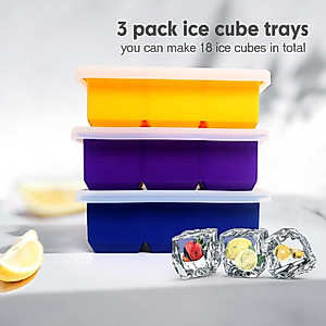 Excnorm Silicone Ice Cube Trays 3 Pack - Large Size Silicone Ice Cube Molds with Leak Proof Removable Lid Square Ice Cube Tray And BPA Free for Cocktail,Whiskey, Stackable Flexible Ice