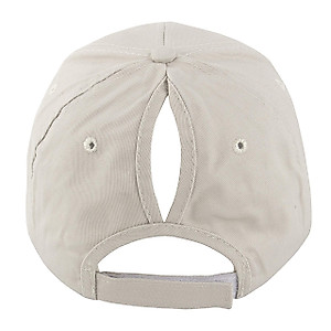 Muryobao Womens Ponytail Baseball Cap Messy High Bun Ponycap Adjustable Snapback Summer Sun Hat Plain Trucker Dad Hat Cotton Beige