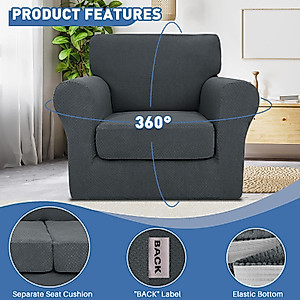 JIVINER 2 Pieces Armchair Covers for Living Room Stretch Chair Slipcovers with 1 Seat Cushion Covers Thick Fitted Couch Cover for Pet Dogs Furniture Protector (Chair, Dark Gray)