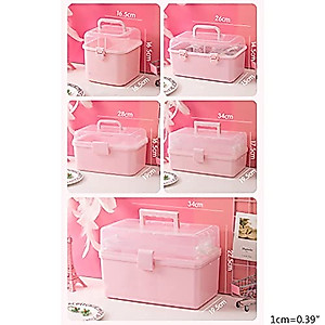 YS0911 For Creative Pink Plastic Storage Box With Handle Multi Layers Kids Children Hair Accessories Container Bin Portable Multipurpose Jewelry Art Crafts Organizer Kids Hair Container