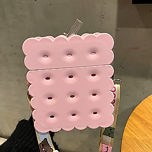 Kawaii Biscuit Water Bottle with Straw Lid and Strap Novelty Water Bottle for Kids Girls Outdoor Sports School Supplies Cute Aesthetic Birthday Gifts Cookie Leak-proof Water Bottle BPA Free (Pink)