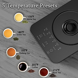 Gooseneck Electric Kettle,Ulcreigo Tea Kettle for Boiling Water,Temperature Control with 5 Presets,Hot Water Boiler Heater for Pour Over Coffee, Keep Warm 2 Hours,304 Stainless Steel (Black)