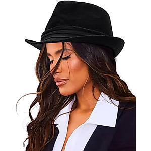 Men Classic Fedora-Hat Felt Manhattan-Gangster-Trilby with Band Unisex Women's Structured Trilby Fedora Hat(Size:S) (US, Alpha, Medium, Black)