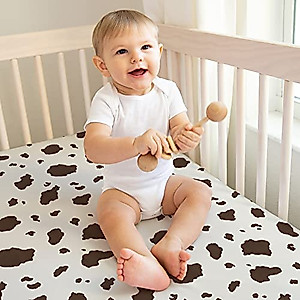 Sweet Jojo Designs Tan Brown Western Cowboy Boy Baby Fitted Crib Sheet Set Nursery Soft Infant Newborn Fits Standard Mattress Toddler Bed Southern Country Wild West Horse Off White Cow Print Animal