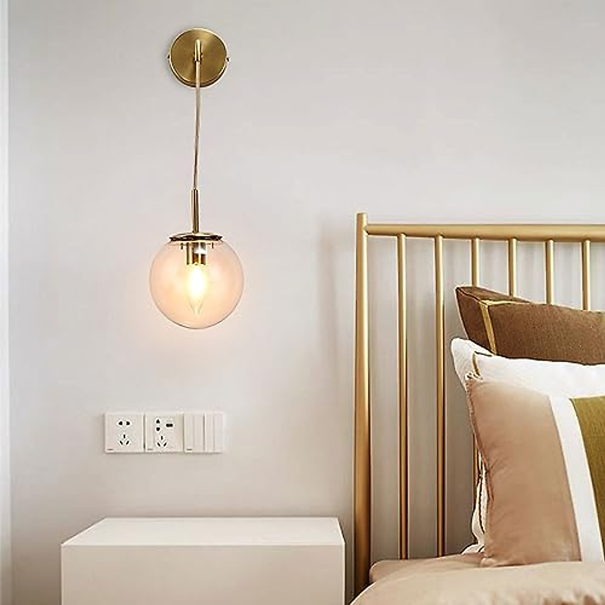 ICEMOB Modern Glass Globe Wall Sconce Set Of Two Minimalist Gold Wall Light Fixture With Adjustable Cord Brass Round Glass Wall Mounted Reading Lamp For Bathroom Mirror Bedside Stairs