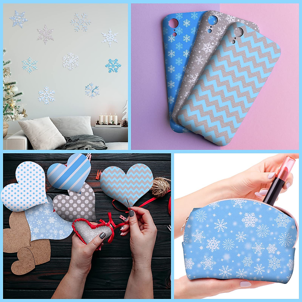 14 Pieces Christmas Winter Leather Sheets Glitter Faux Leather Fabric Snowflake Snowman Printed Leather Fabric for Bow Earring Making DIY Craft, 8.3 x 6.3 Inch (Multiple Style)