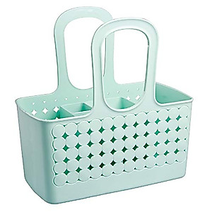 iDesign Plastic Divided Shower Caddy Tote, College Essential for Dorm Room, Communal and Shared Bathroom, The Orbz Collection - 11.75" x 6" x 12", Mint Green