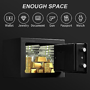 Tenamic Safe Box 0.23 Cubic Feet Electronic Digital Security Box, Keypad Lock Box Cabinet Safes, Solid Alloy Steel Office Hotel Home Safe, HB17 Black