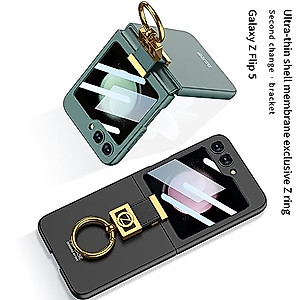 phone protective flip case Slim Case Compatible with Samsung Galaxy Z Flip 5 Case with Outer Screen Protector Case,Thin Hard PC Case Fashion Protective Case with Built-in Metal Ring Protective Holster