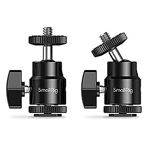 SmallRig 1/4" Camera Hot Shoe Mount, Ballhead Tripod with Additional 1/4" Screw, 2pcs Pack - 2059