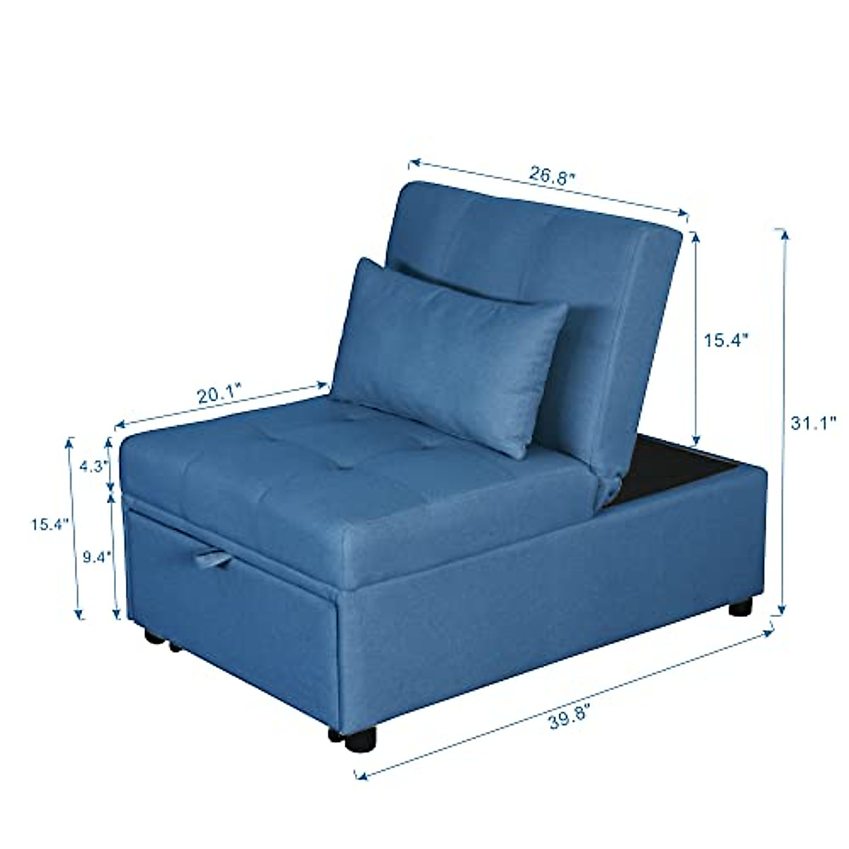 FANYE 3-in-1 Upholstered SofaChair Convertible Single Sleeper Couch Bed, Modern Pull Out Lounger Armchair W/Adjustable Backrest for Home Office Apartment Furniture