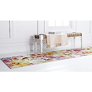 Unique Loom Lyon Collection Modern Watercolor Floral Area Rug, 2 x 6 ft, Ivory/Pink