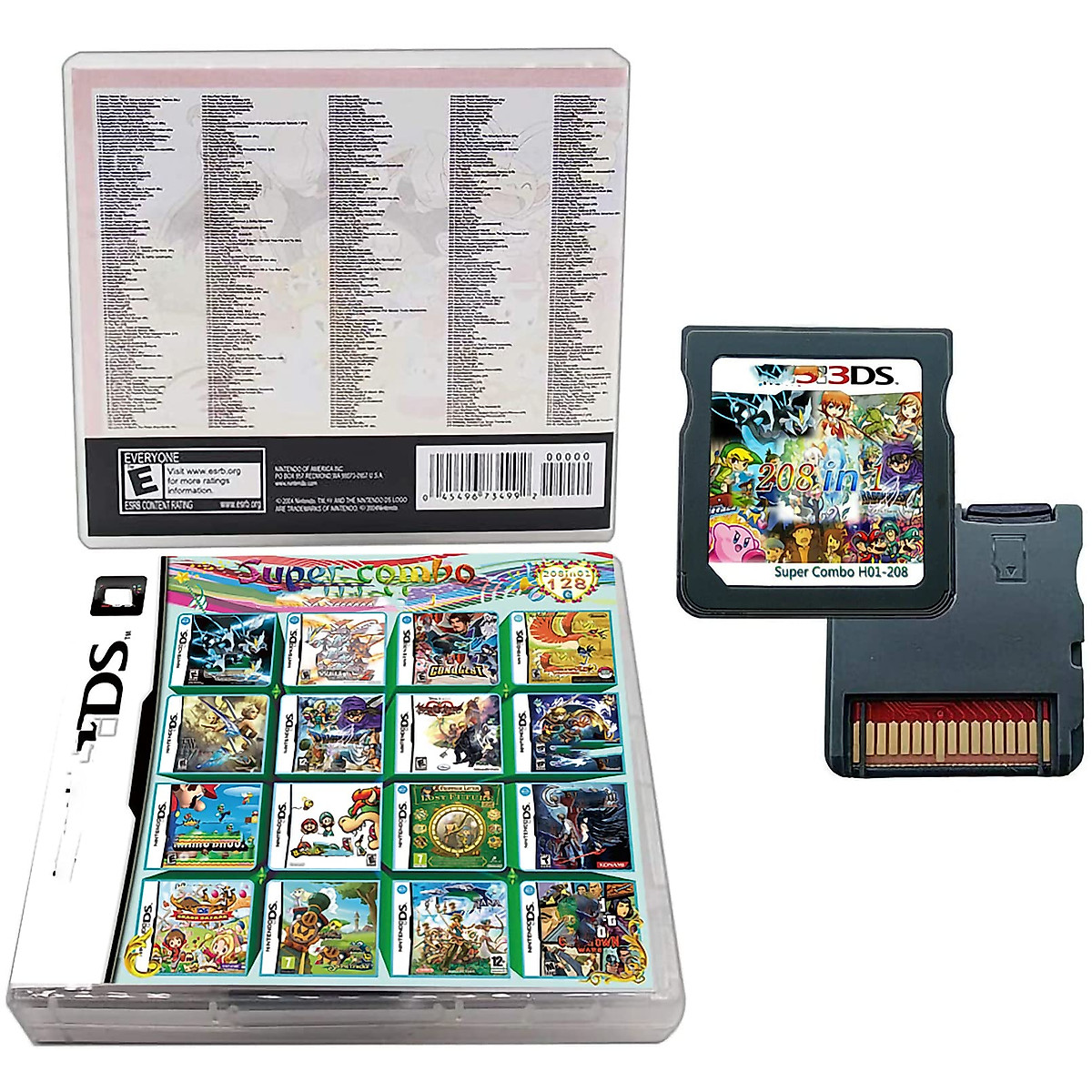 Peakfun 208 in 1 Game Cartridge Multicart,DS Pack Card Compilations, Fine Works Combo Multicart for Ninte-ndo DS, NDSL, NDSi, NDSi LLXL, 3DS, 3DSLLXL, New 3DS 2DS, 2DS LLXL (black)