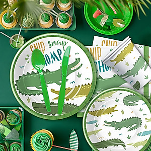 Xigejob Alligator Party Decorations Tableware- Alligator Birthday Party Supplies, Paper Plate, Cup, Napkin, Disposable Cutlery, Reptile Crocodile Party Decorations For Birthday Baby Shower | Serve 24