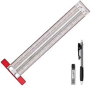 XUNTOP 12'' T-Ruler Ultra Precision Marking Ruler Stainless Steel T-Type Square Woodworking Scriber Measuring Tool Carpenter Mark T-Ruler with Mechanical Pencil for Woodworking Carpentery