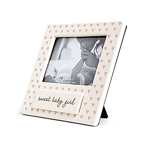 DEMDACO Sweet Baby Girl Pink Holds 4 x 6 Inch Photo Ceramic Wall or Tabletop Frame