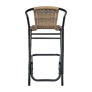 Flash Furniture Lila Commercial Grade Rattan Indoor-Outdoor Commercial Restaurant Barstool - Rattan Seat and Back - Footrest - Medium Brown