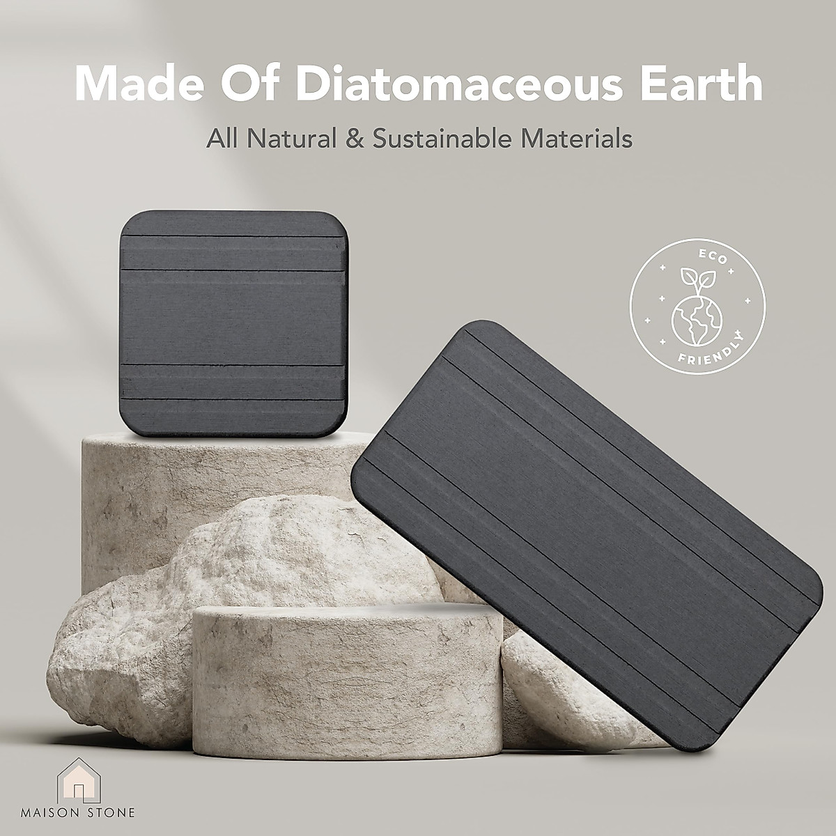 Maison Stone Bathroom Tray w/Bonus Vanity Tray. Absorbent Bathroom Trays for Counter. Multipurpose 8x4 Countertop Tray. Perfume Tray. Kitchen Soap Tray. Time Saving Bathroom Counter Tray.