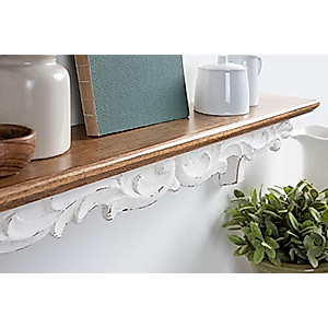 Kate and Laurel Abberly Farmhouse Wall Shelf, 28 x 5 x 6.5, Rustic Brown and White, Rustic Floating Shelf for Wall
