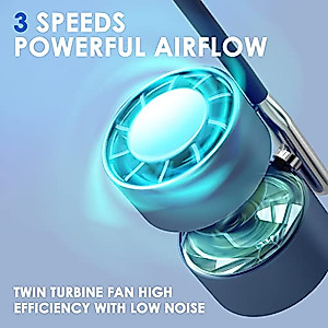 Cosyzone Portable Neck Fan, Hands Free Rechargeable Neck Fan Long-lasting, 360°Cooling Hanging One-touch Fan, Personal Fan 3 Speeds Adjustable for Outdoor Sport Traveling Camping - Blue