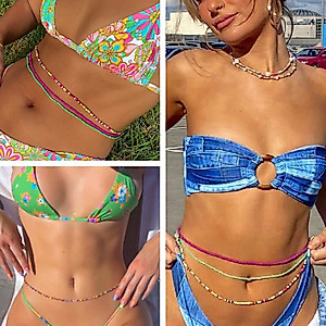 RLMOON 31Inch Waist Beads for Women Layered Belly Bead Chain African Body Chain Waist Beads for Weight Loss Colorful Waist Jewelry（8PCS)